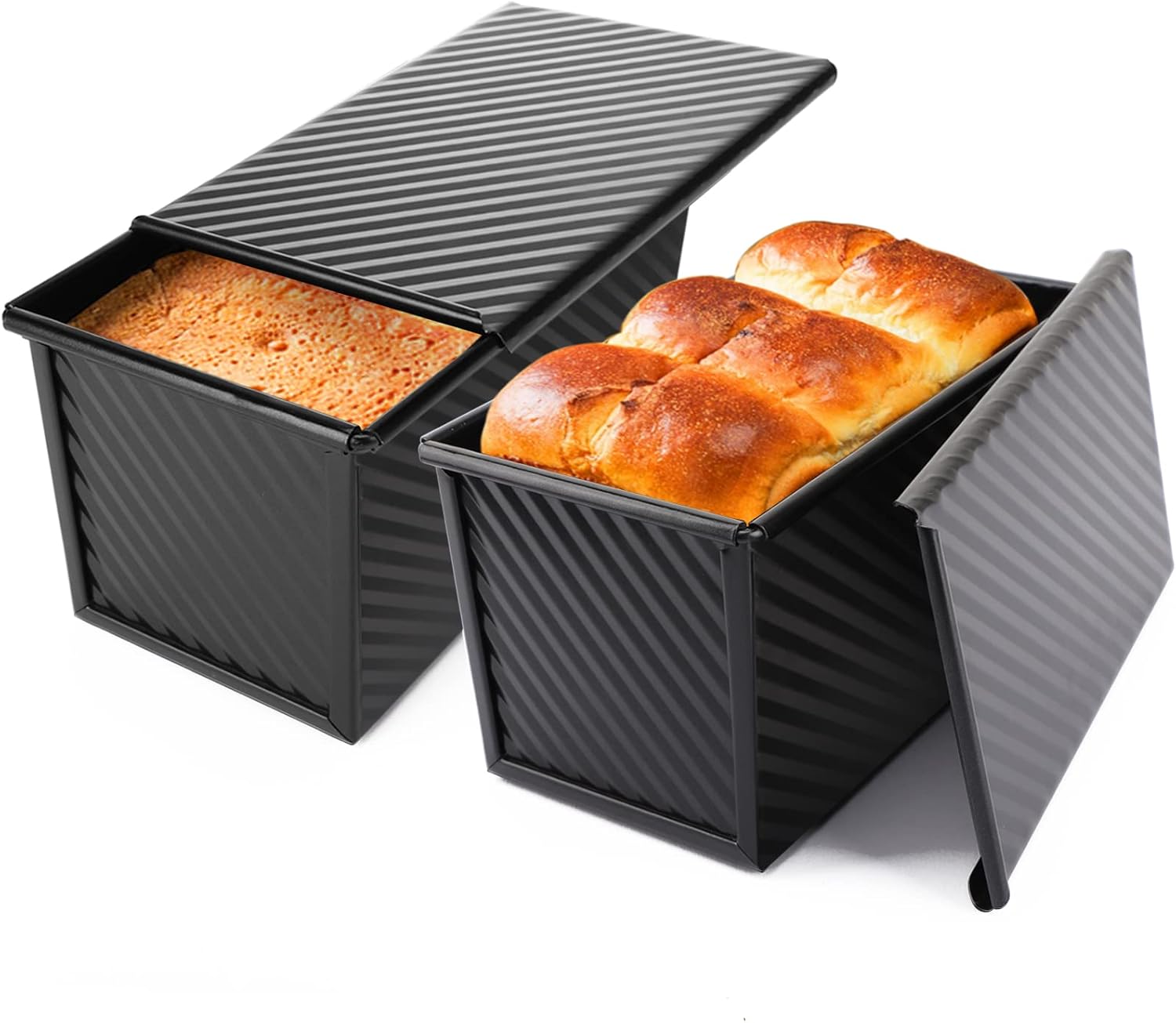 Beasea Pullman Loaf Pan 2 Pack Non Stick Bread Pan With Lid Carbon Beasea Pullman Loaf Pan 2 Pack Non Stick Bread Pan With Lid Carbon